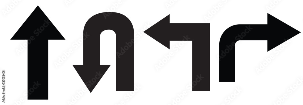 Go Straight This Way One Way Only U Turn Left and Right Black Arrow ...