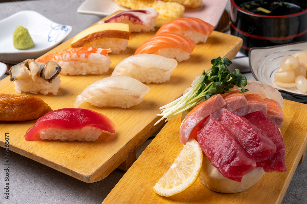 Flatfish, sushi, salmon, fish, sashimi, shrimp, tuna, Japanese, big ...