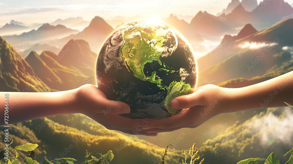 World environment Day concept. Child hand's who is holding carry the ...