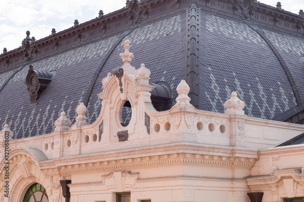 Beautiful roof design in an unusual color. Pink in brick color. Unusual ...