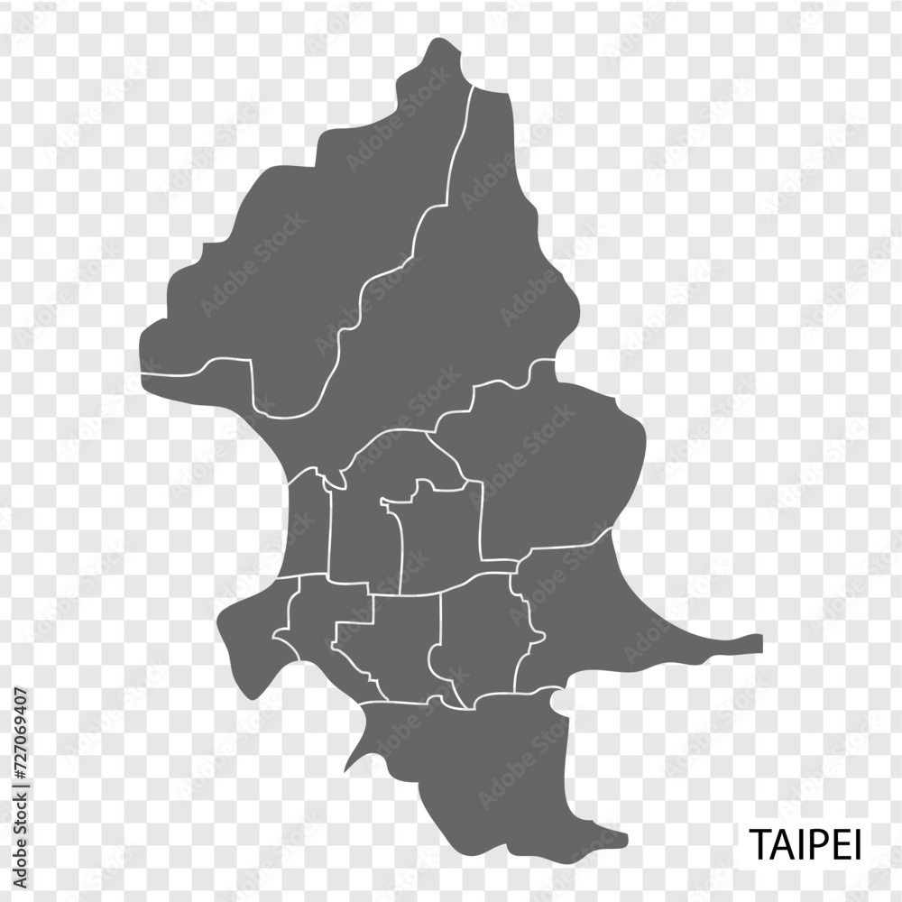 High Quality map of Taipei is a capital Taiwan, with borders of the ...