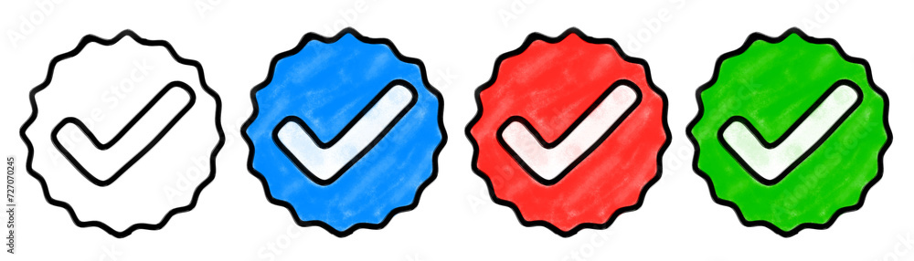 Hand draw Verified icon transparent set design template for social ...