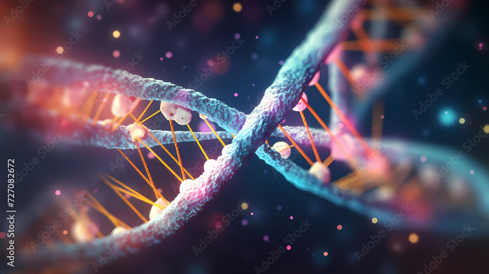 3D rendering genetic diagram of human DNA under microscope Stock ...