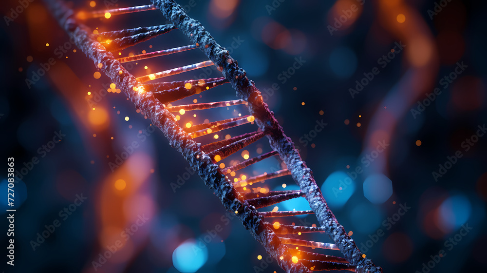 3D rendering genetic diagram of human DNA under microscope Stock ...