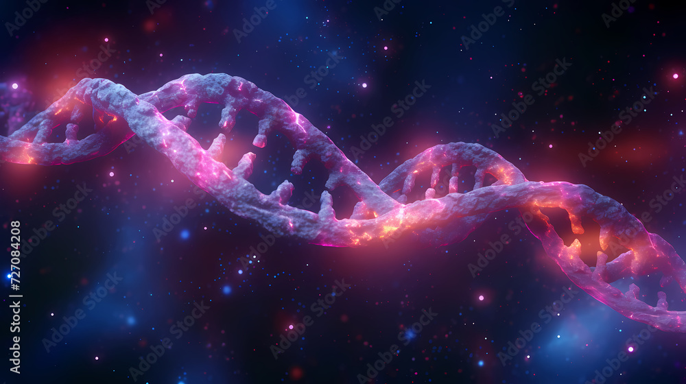 3D rendering genetic diagram of human DNA under microscope Stock ...