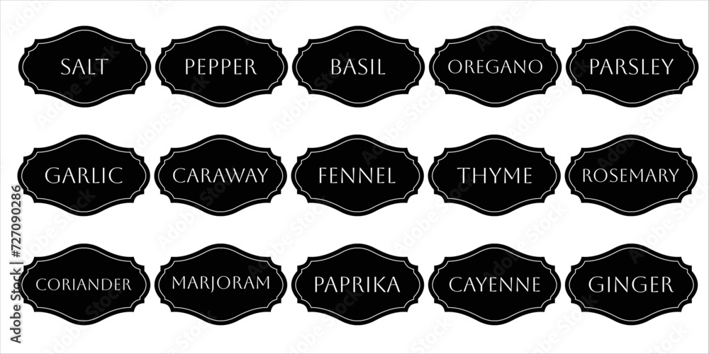 Set of vector kitchen sticker. Spice pepper label, herb tag, spicy ...