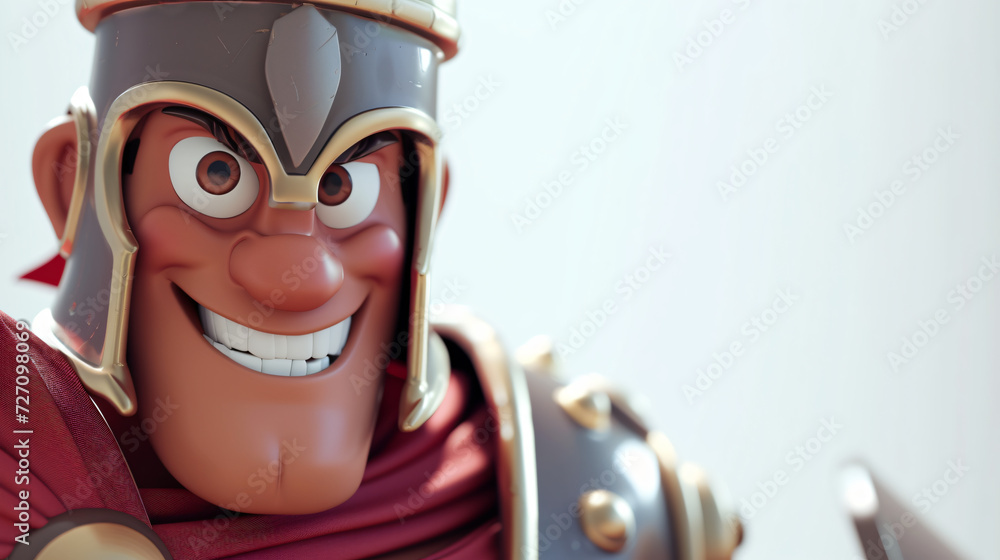 A charming 3D illustration of a cheerful gladiator, wearing his ...