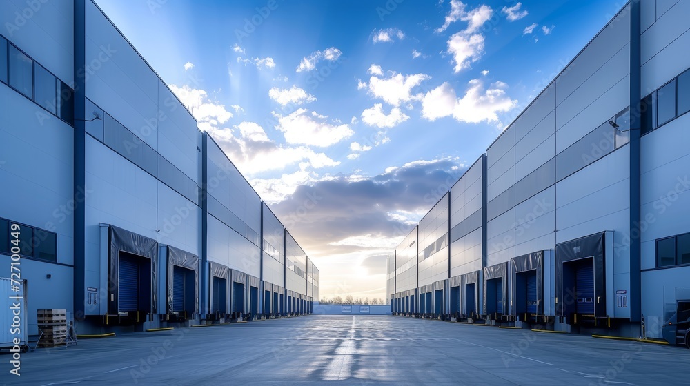 Logistics Center : Headquarters or large office under a blue sky Stock ...