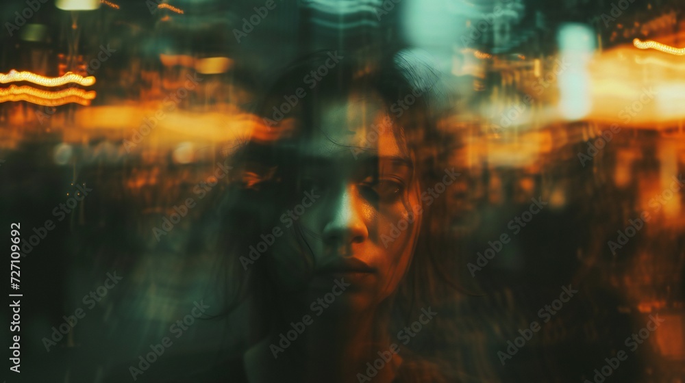 Amongst the blurred faces, a woman conceals her social anxiety behind a ...