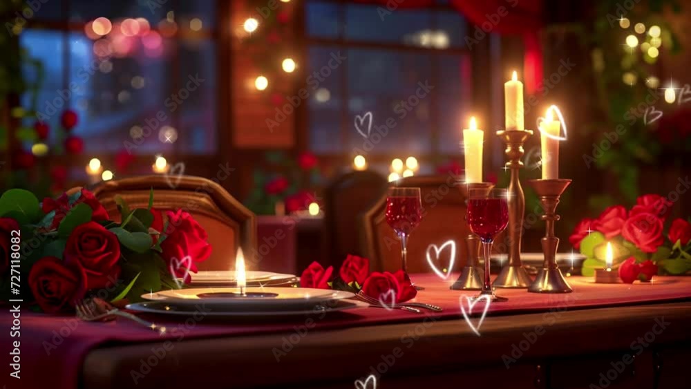 candlelit dinner table set for two, loop video background animation ...