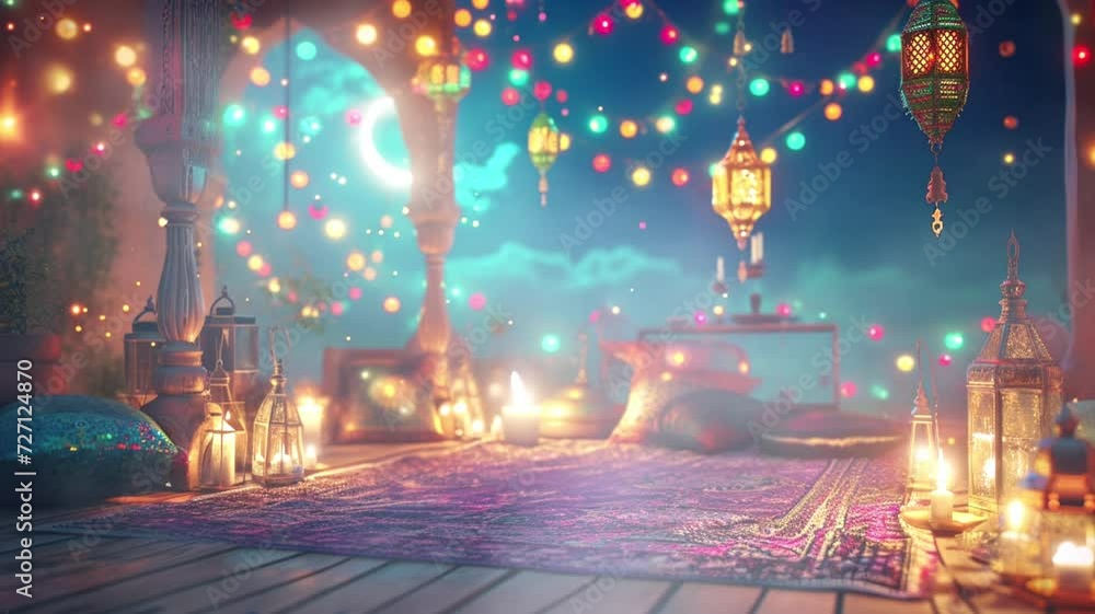 Ramadan Kareem wallpaper with colorful lights, loop video background ...