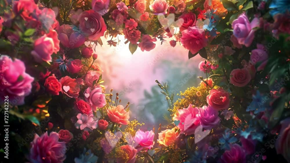 garden filled with blooming flowers, loop video background animation ...
