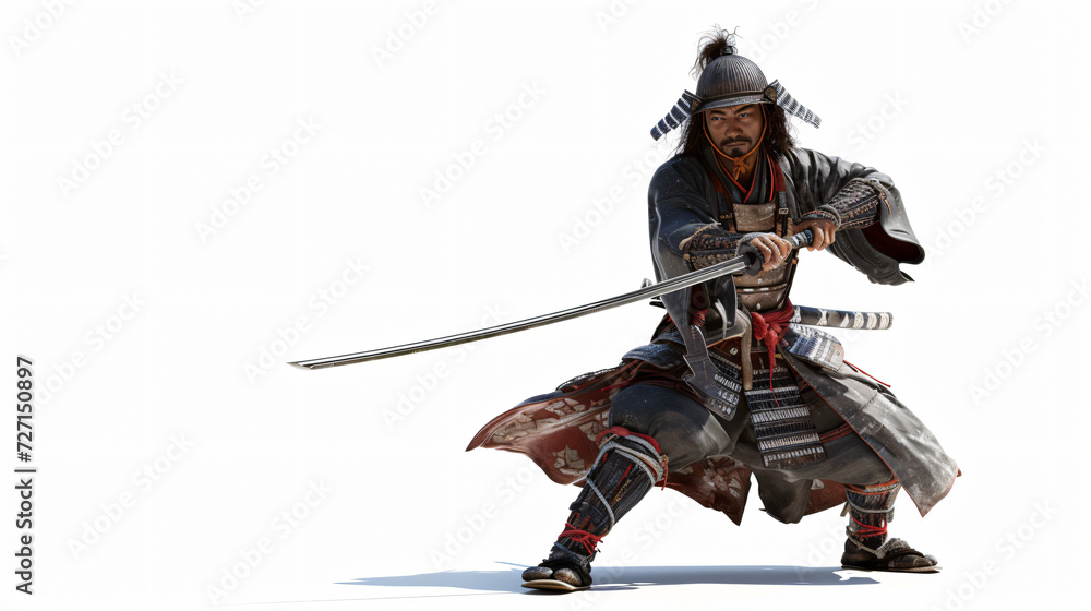 A stunning 3D rendering of a skilled samurai in a dynamic pose. This ...
