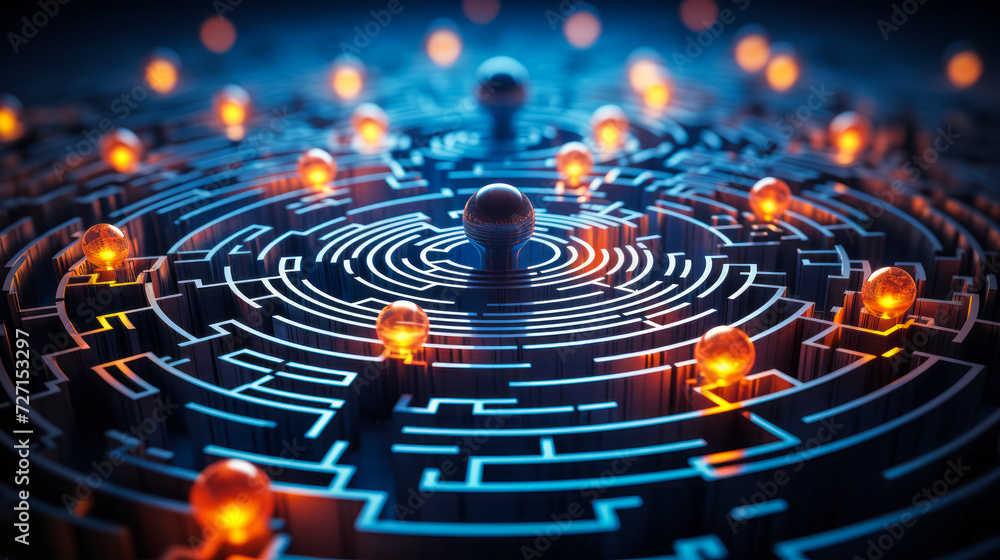 Complex 3D Labyrinth with Glowing Pathways and Spherical Obstacles ...