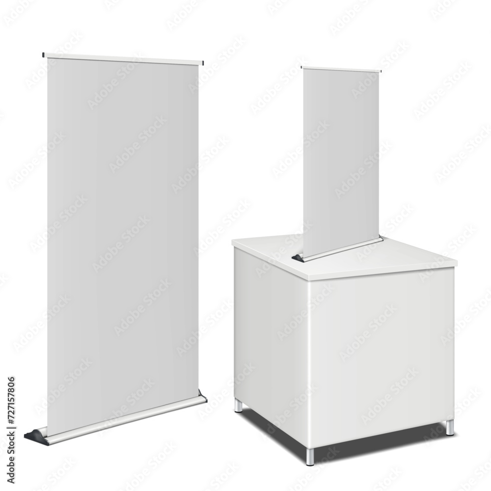 White tradeshow table counter, floor and countertop blank roll-up ...