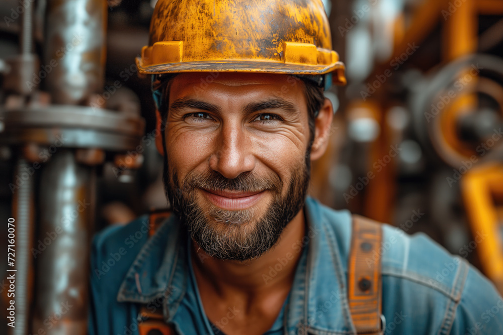 Oilman on an oil production platform, construction, building and ...