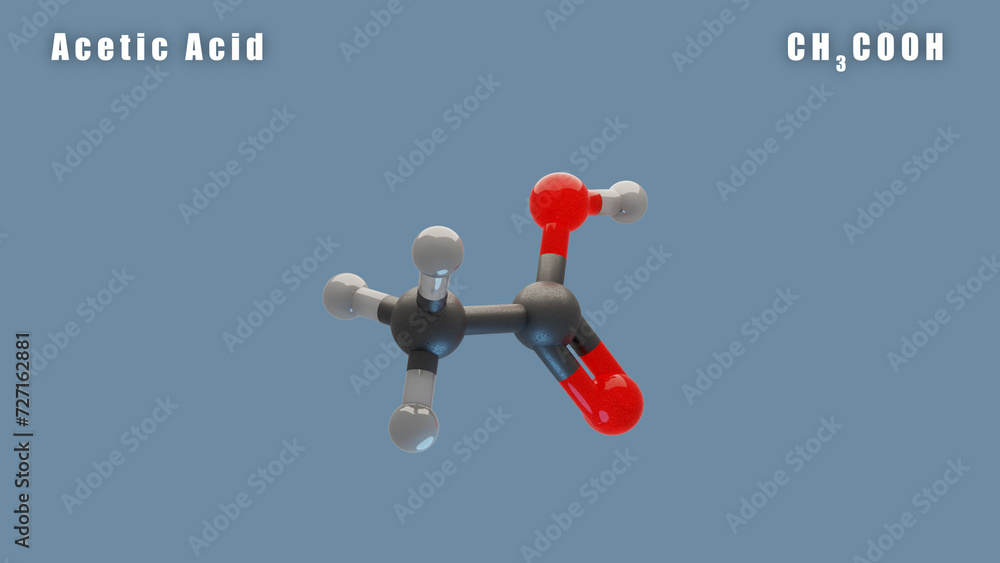 Acetic Acid molecule of C2H4O2 3D Conformer render. Food additive E260 ...