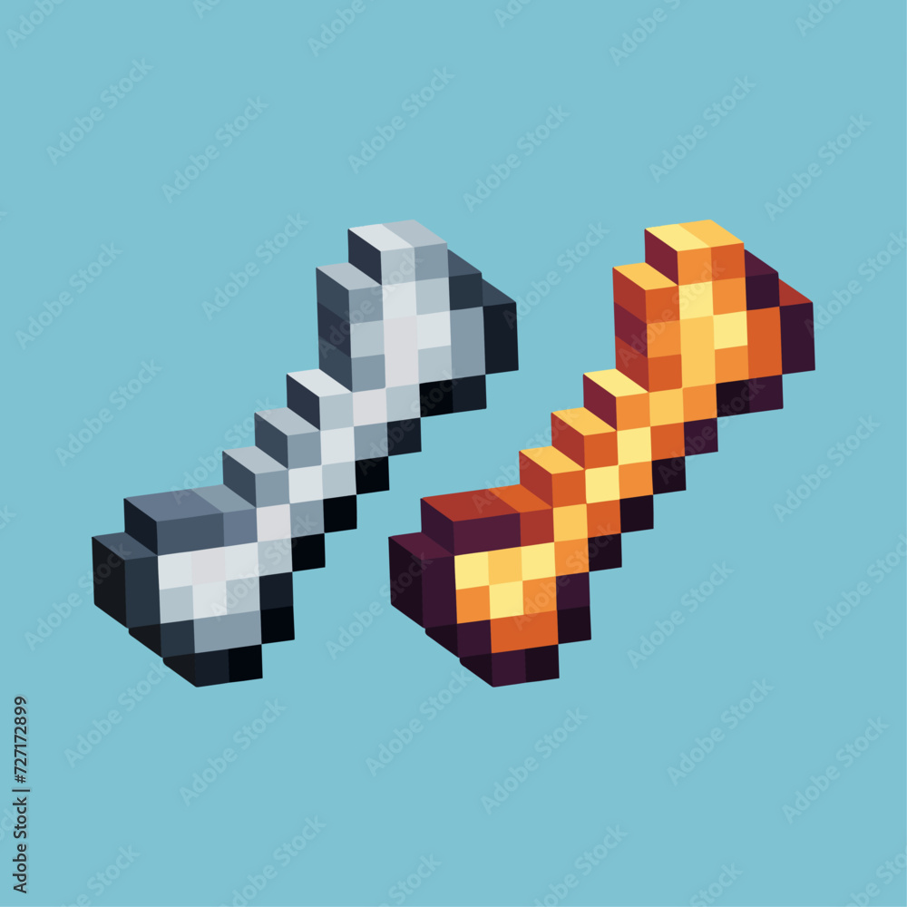 Isometric Pixel art 3d of white and golden bone skull icon for items ...