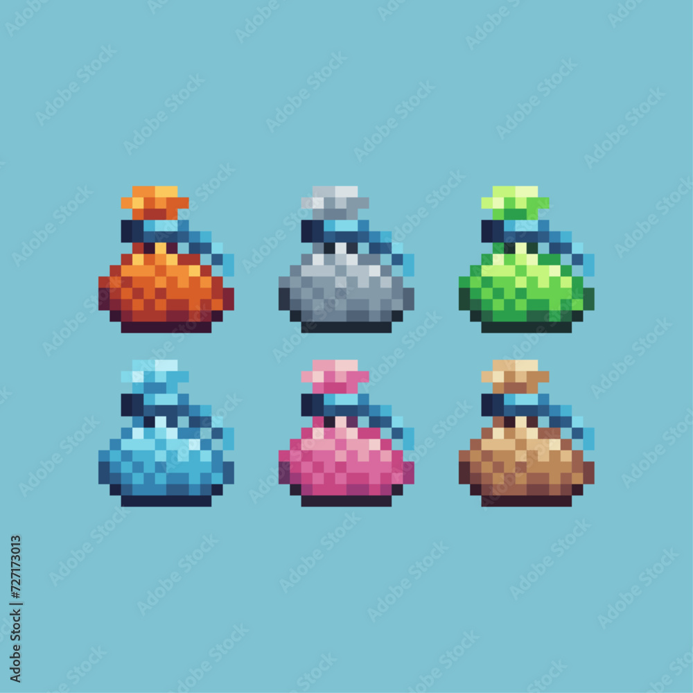 Vecteur Stock Pixel art sets icon of golden money pouch logo variation ...