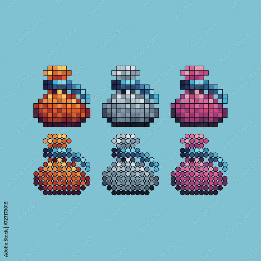 Pixel art stroke sets icon of golden money pouch logo variation color ...