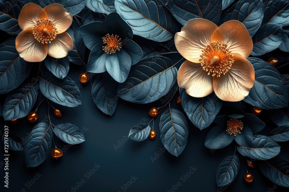 Golden flowers, golden frames, and 3D wallpaper. Beautiful Items of ...