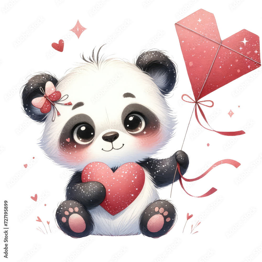 Cute Panda Valentine Clipart | Romantic Bear Illustrations Loveable ...