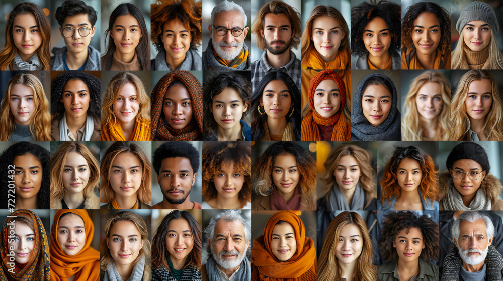 Collage of portraits of multiethnic people with different nationalities ...