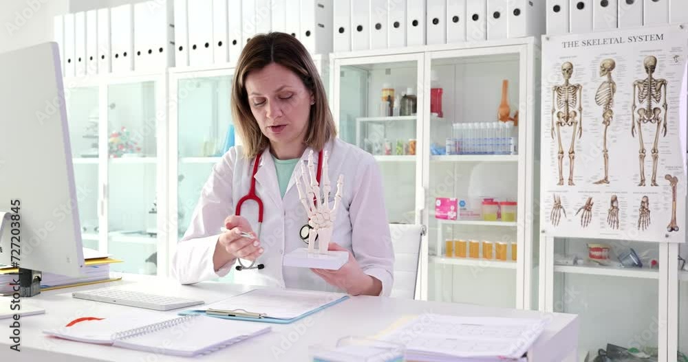 Human hand or wrist bone skeletal model doctor explains bone problem ...