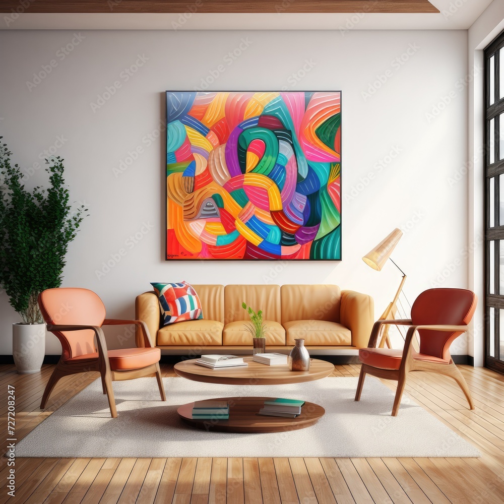 Living Room Home Interior Design with Abstract Geometric Shapes ...