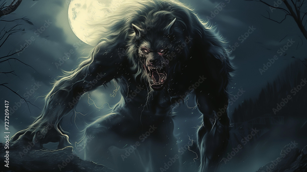 Werewolf Monster Night Prowler Horrific Fantasy Art Style Horror Stock ...