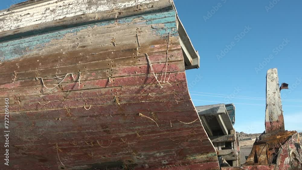 Cemetery of sunken ships on the island. Sunken ships on the ocean shore ...