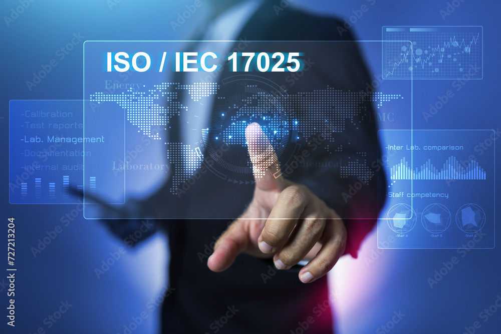 ISO iec 17025 laboratory management concept with businessman pointing ...