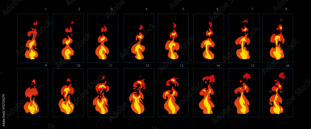 Fire animation. Sprites sheet of fire animation, campfire, fire trap ...
