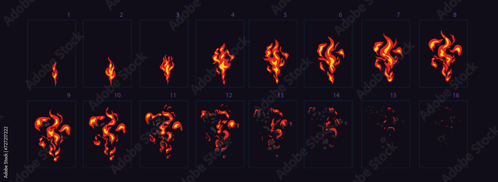 Fire explosion animation. Fire animation sprites sheet, torch, campfire ...