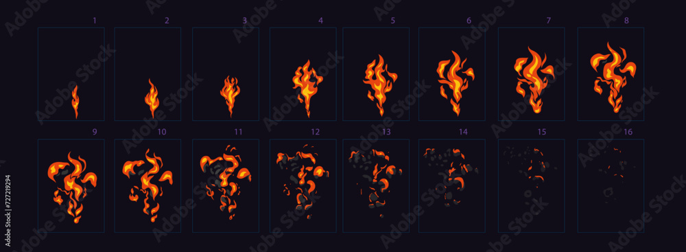 Fire explosion animation Sprites sheet of fire, torch, campfire, fire ...