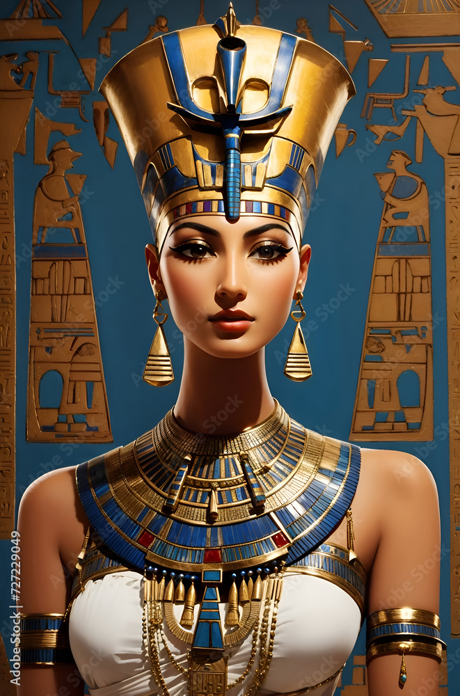 bust of Neferiri egyption goddess, pharaoh, portrait in presious ...