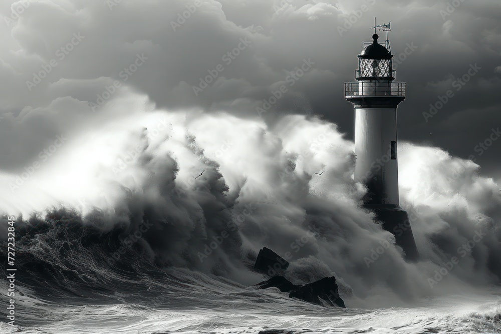 The Lighthouse Amidst the Stormy Waves, A Towering Beacon in the Face ...