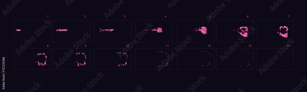 Fire explosion animation during the shot with the machine. Fire burst ...