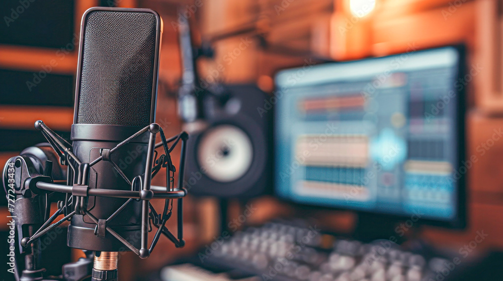 Professional Studio Microphone for Recording.Close-up of a professional ...
