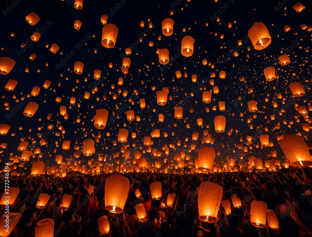 Enchanting Lantern Festival in Chiang Mai - Thousands of Floating Lights in Night Sky Stock ...