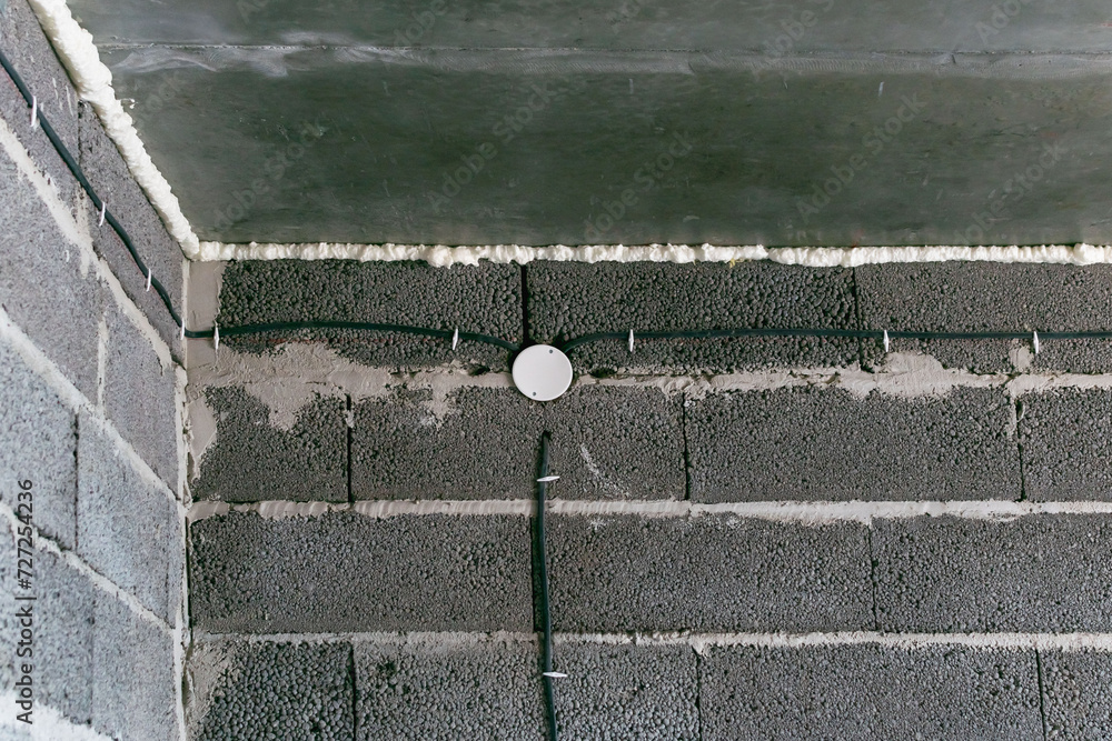 Installation of electrical wiring in a new apartment building Stock ...