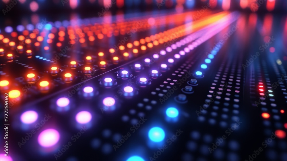 Vibrant equalizer panel with a multitude of pulsating LED lights ...