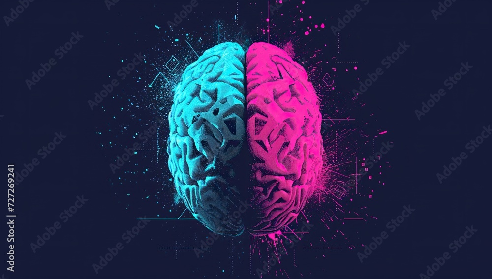 Digital brain in color on a dark background. The concept of artificial ...