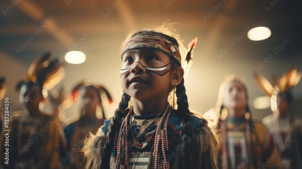 Poster A group of Native American children learning traditional dances ...