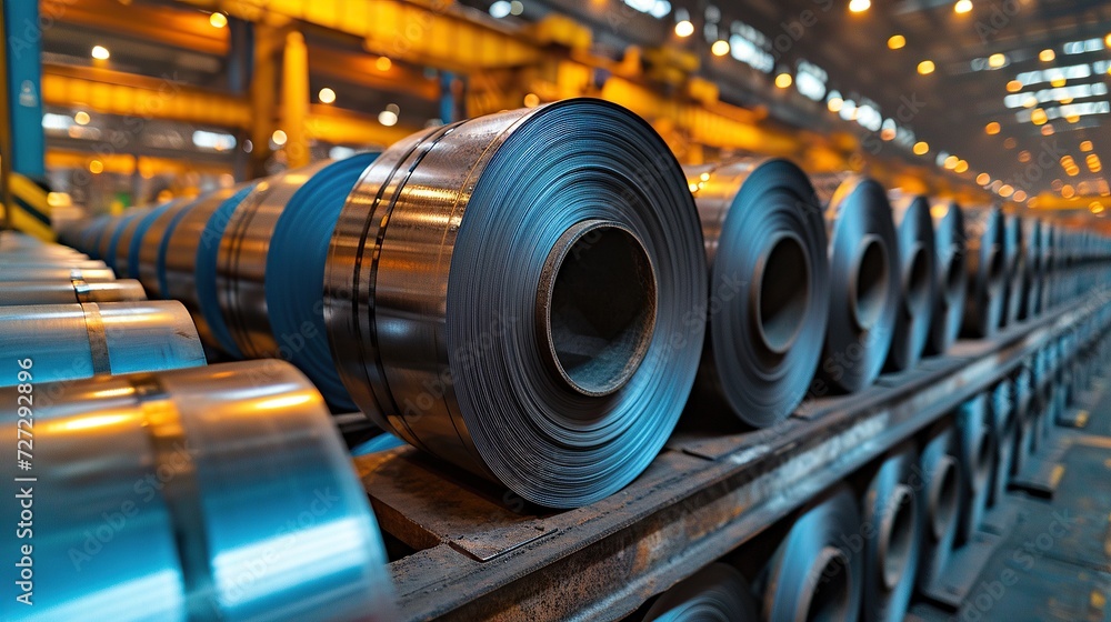 Steel coils rest in tall stacks, spirals of potential that glint in the ...