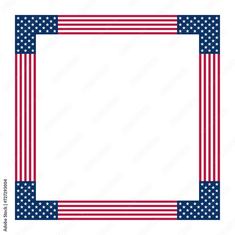 American flag motif, square frame. Border made with stars and stripes ...