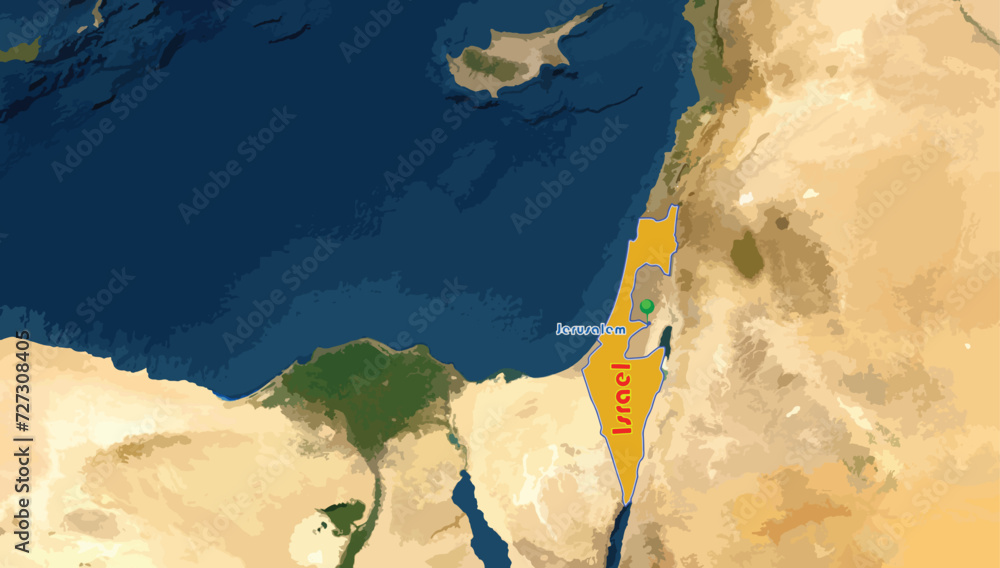 The state of Israel map and its capital city, Jerusalem on the world ...