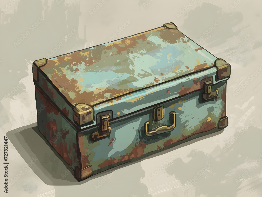Vintage Teal Blue Metal Suitcase with Wear and Tear - Nostalgic Travel ...