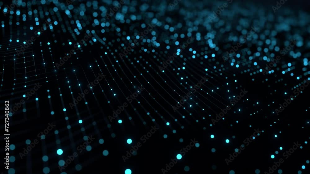 Abstract blue wave particle background. Glowing random dots. Hi-tech, big data visualization ...