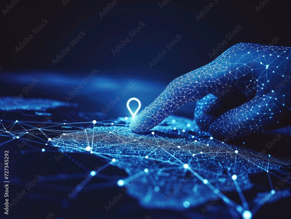 Mapping the future: digital hands set location on map, abstract image ...